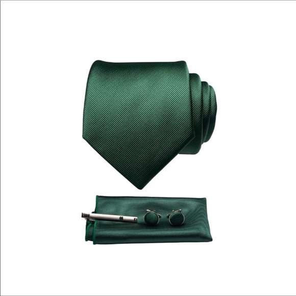 Accessories | Dark Green Solid Necktie Set | Poshmark
